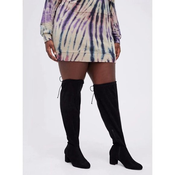 torrid | Shoes | Torrid Black Stretch Over The Knee Heeled Boots Faux Suede Block Heel Size 9w ...